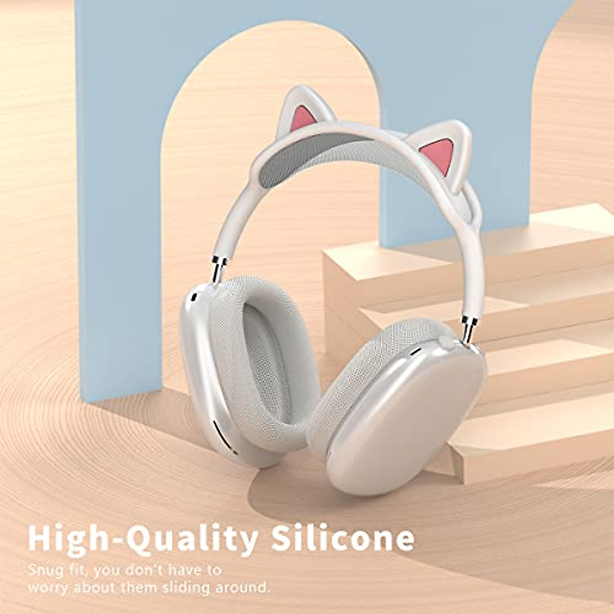 WQNIDE Headband Cover for AirPods Max, Cute cat Ears Design Soft Silicone Headphone Headband Protectors/Comfort Cushion/Top Pad Protector Sleeve Compatible with Apple AirPods Max (White)