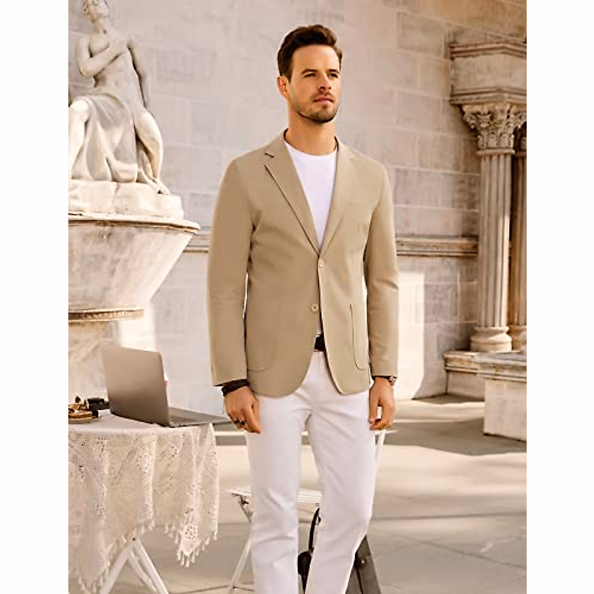 PJ PAUL JONES Men Casual Sport Coat Lightweight 2 Button Regular Fit Blazer Notch Collar Suit Jacket Stretch Performance Sportcoat Khaki