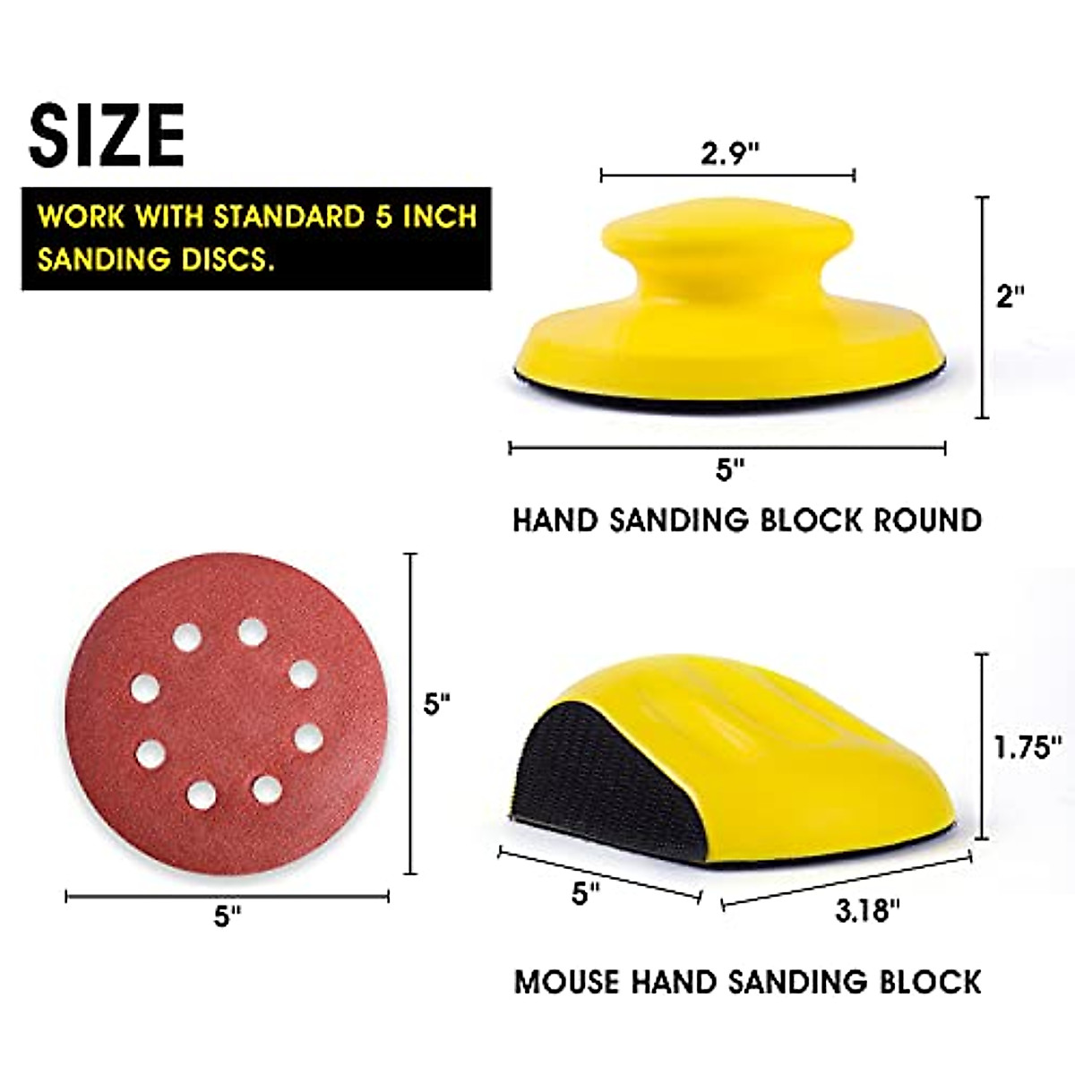 S SATC Sanding Blocks 5 Inch Hook and Loop Sanding Block 2 PCS Round and Mouse Hand Sanding Block for Wood Furniture Restoration Home Arts and Crafts