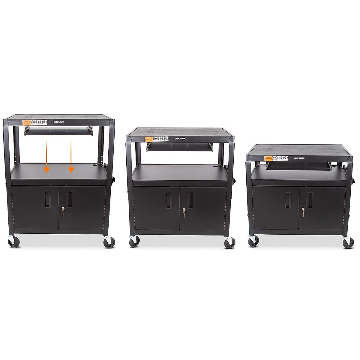 Line Leader Extra Wide AV Cart with Locking Cabinet, Rolling Computer Desk, Height Adjustable Utility Cart with Pullout Keyboard Tray & UL-Listed Power Strip, Great for Projectors (42 x 32 x 20in)