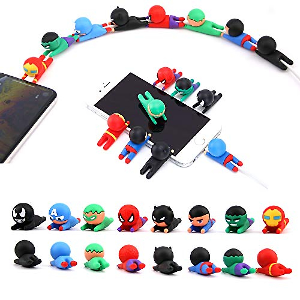 Axanbox Data/Charging/Lightning Cable Protector Saver Chewers 3D Cartoon Animal Cute Cord Protector USB Cable Saver Phone Charger Cable Sleeve Cable Wire Wrap Protector (Superheroes-8PCS)