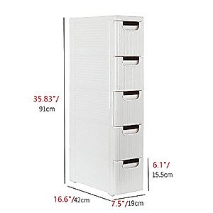 5 Storage Drawer Rolling Cart Organizer and Storage,Plastic Unit on Wheels Narrow Slim Bathroom Storage Cabinet Organizer (5-Tire)
