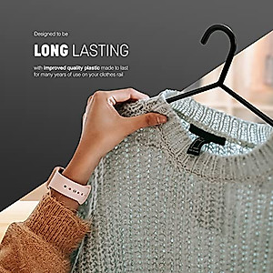 KEPLIN Adult Plastic Clothes Hangers – Black Hanger (50pk), Strong Coat Hangers for Closet with Suit Pants Trouser Bar and Clips, Space Saving, 14.8” Wide