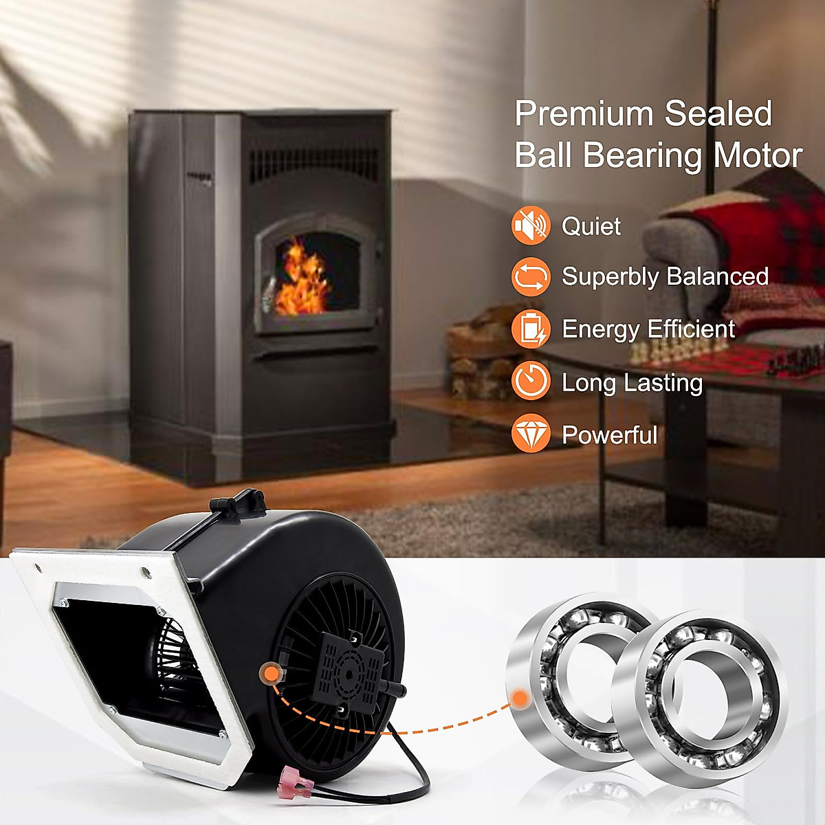 Criditpid KS-5020-1052 Convection Blower Fan Replacement for PelPro PP130, PP130-B, PP150, PP300, PP70, PPC90 Cast Iron Pellet Stove.