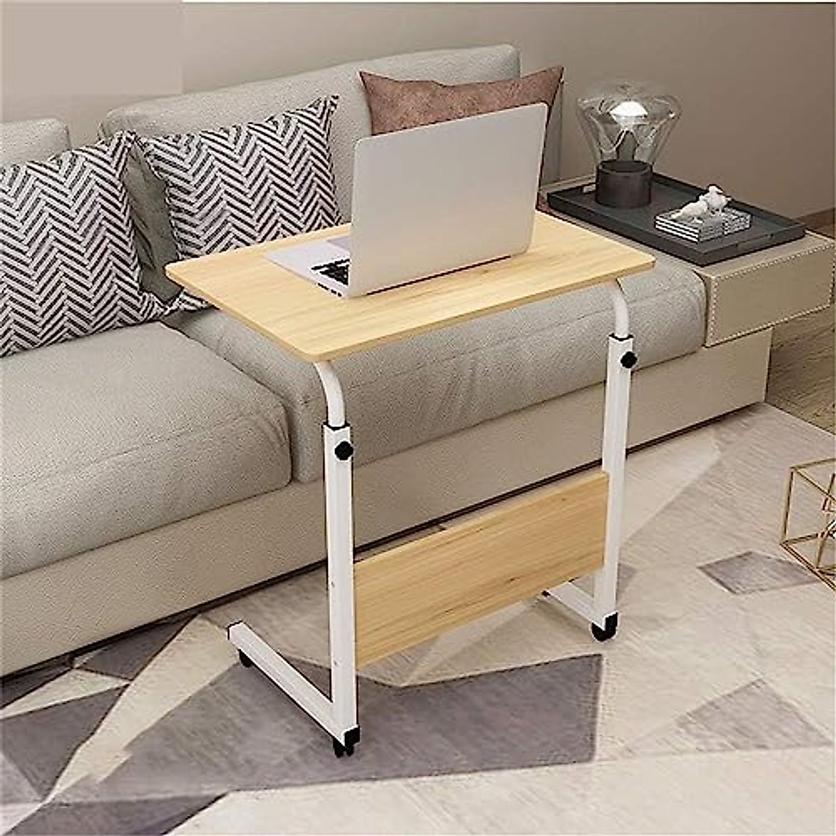 GRALES Portable Mobile Laptop Computer Desk Mobile Side Table,Adjustable Movable W/Tablet Slot Wheels,Portable Laptop Stand Foldable Computer Desk