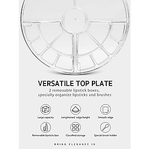 Syntus 360 Rotating Makeup Organizer, Thicker Acrylic Adjustable Bathroom Makeup Spinning Holder Rack, Transparent Larger Capacity Cosmetic Storage Box Fits Makeup Brushes, Lipsticks