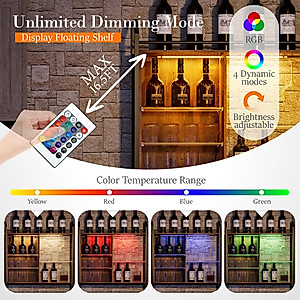 Sttoraboks Gaming Floating Shelves Glass Holder LED Wall Mounted Shelf with Adjustable Acrylic Pipe Shelving Modern Display Storage Rack Bookshelf with 6 S-Hooks for Living Room Wine Coffee Bar Décor