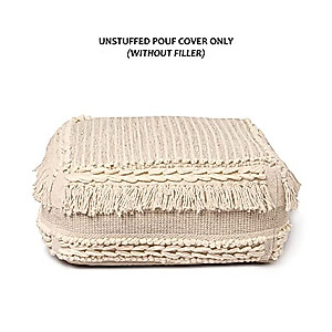 REDEARTH UNSTUFFED Pouf Ottoman Cover Textured Storage Cube Boho Bean Bag Footrest Stool for Living Room, Bedroom,Nursery,Farmhouse,Kidsroom, Patio, Gym; 100% Cotton (20"X20"X8"; Natural)