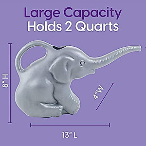 Bangerz Sunz Elephant Watering Can, 2 qts, Novelty Indoor Watering Can, Decorative and Functional Watering Can (63182) 0.5 Gallons, Gray