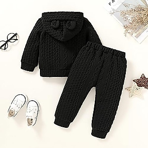 Little MISS Sassy Infant Baby Boy Girl Clothes Fall Cartoon Hoodie Sweater Tops and Sweatpants Winter Outfits Baby Sweatsuit (Black, 12-18 Months)