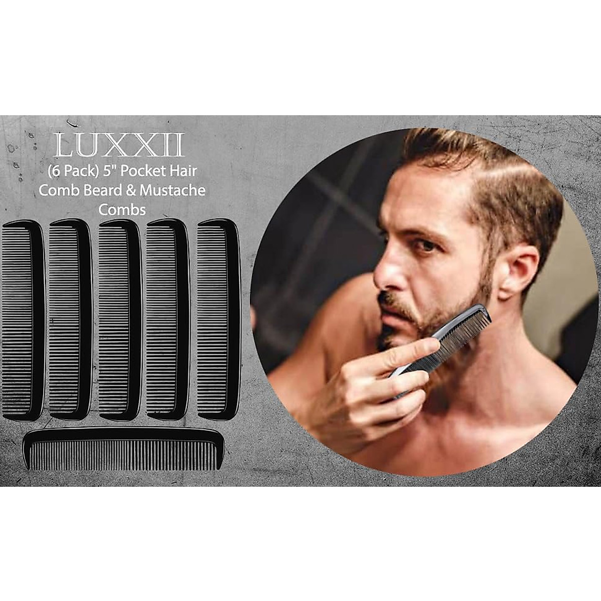 LUXXII (6 Pack) 5" Pocket Hair Comb Beard & Mustache Combs for Men's Hair Beard Mustache and Sideburns