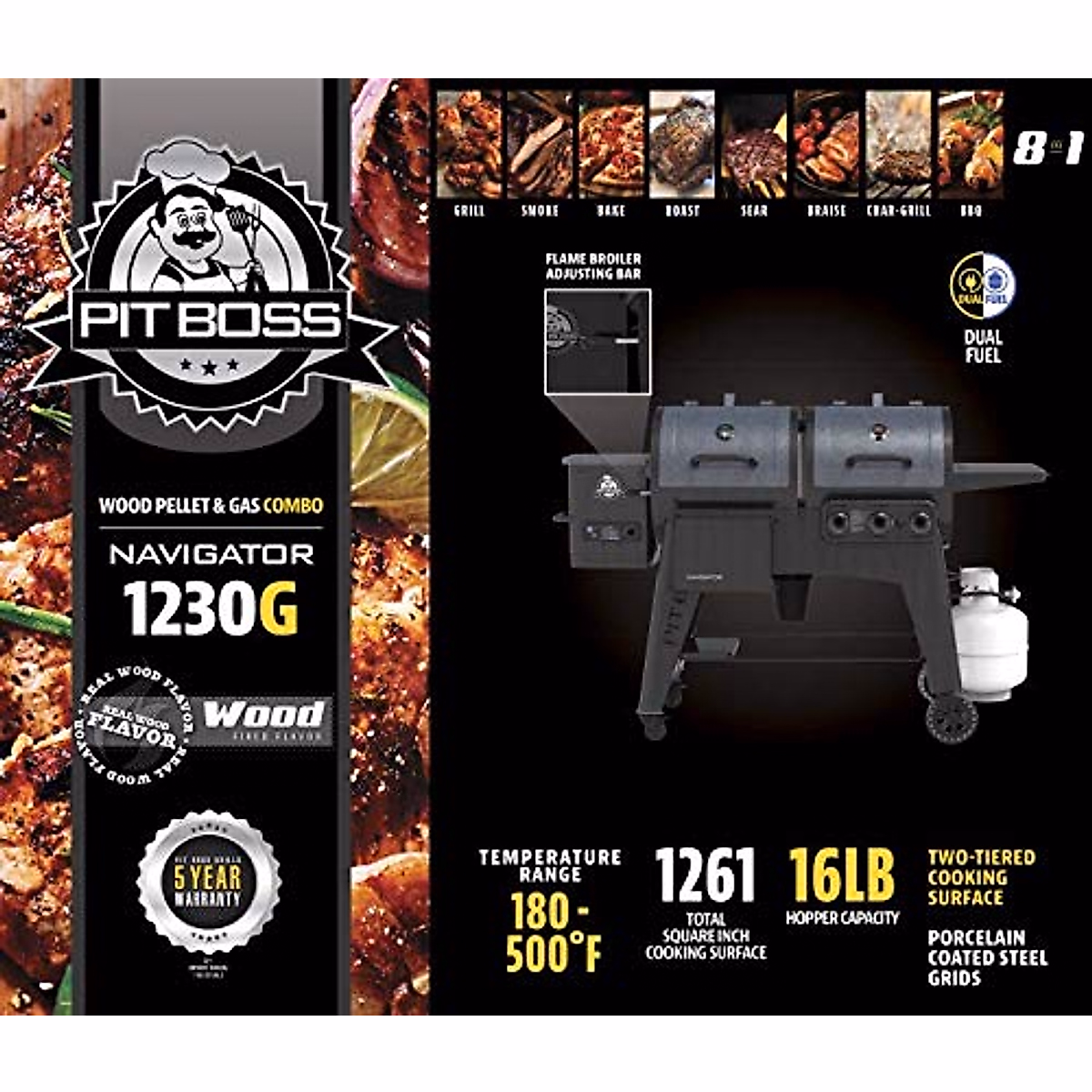 PIT BOSS PB1230G Wood Pellet and Gas Combo Grill, Black
