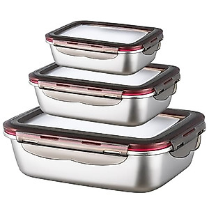ATRDTO 3Pieces Stainless Steel Food Storage Container with Lids Airtight Metal Food Containers Stackable Meal Prep Leftover Containers for Freezer Fridge Oven Dishwasher Safe 20oz/50oz/64oz