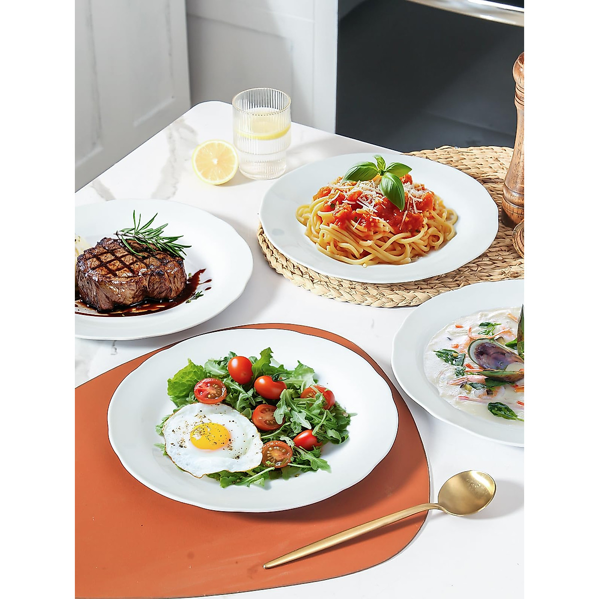 Y YHY Ceramic Dinner Plates, 10.6 Inch Porcelain Scalloped Plates, Off-White Serving Dishes Set of 6 for Home Kitchen, Microwave & Dishwasher Safe, Dinnerware Dishes Gift for Christmas