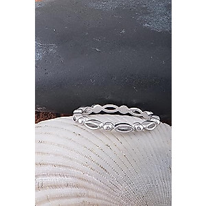 SILVERCLOSEOUT Rhodium Plated Sterling Silver Womens Dainty Stacking Bead Bar Band perfect for Ladies - Size 8