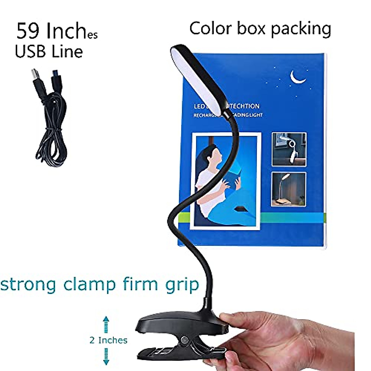 COLORLIFE Desk Lamp Battery Operated Rechargeable Clip On Reading Light Light up to 100 hrs Flexible Gooseneck Cordless Dimmable Lamp for Desk Bed Headboard Piano (Black)