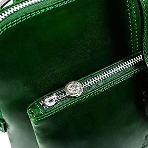 Time Resistance Leather Backpack - Convertible to Shoulder Bag - Full Grain Real Leather Travel Rucksack for Women (Green)