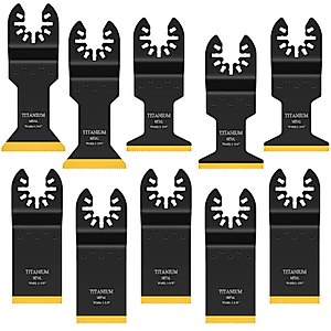 JTWEB Titanium Oscillating Tool Blade, 10PCS Oscillating Saw Blades Metal Cutting Multi Tool Blades Kits Wood and Metal Nails Plastic, Multitool Blades fit Dewalt Milwaukee Bosch Dremel Rockwell