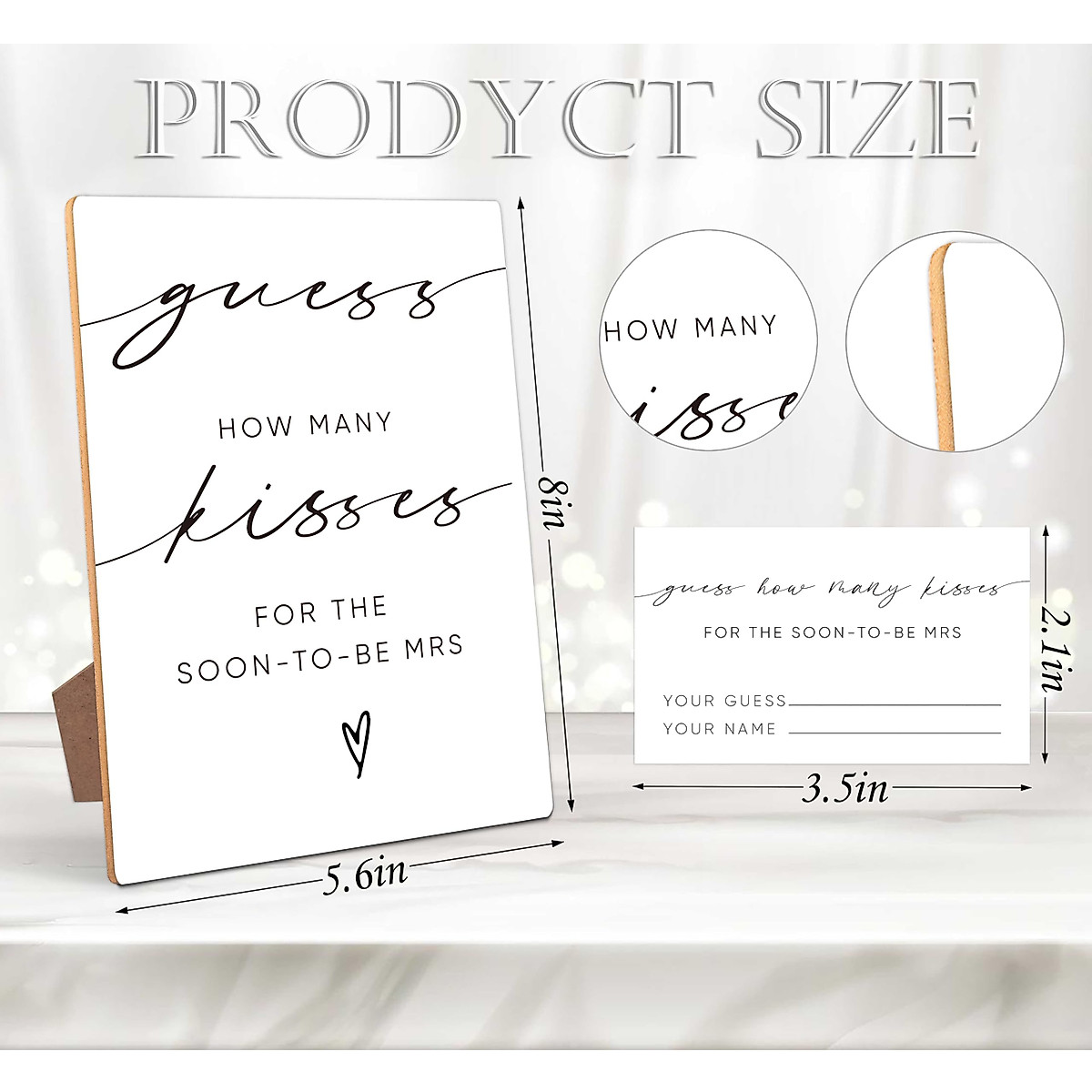 How Many Kisses Bridal Shower Game, Bridal Shower Games, Bridal Shower Decorations, Bridal Party Decorations, Bachelorette Party Games,1 Wooden Play Sign with Stand and 50 Guessing Cards Set