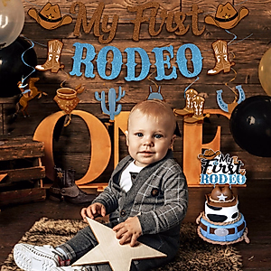 NO-DIY Cowboy Birthday Decorations, Cowboy First Rodeo Birthday Party Decorations Boy, My First Rodeo Birthday Party Supplies Boy Includes 2 Banner 1 Cake Topper 8 Hanging Swirls for Baby Shower