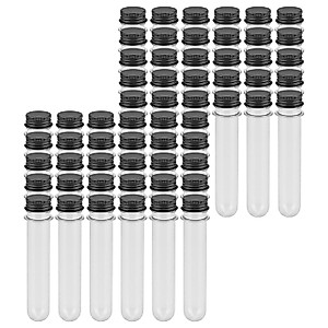 LEXININ 60 PCS 40ml Clear Test Tubes, Plastic Test Tubes with Black Screw Caps, Plastic Tubes for Craft Wedding Decor