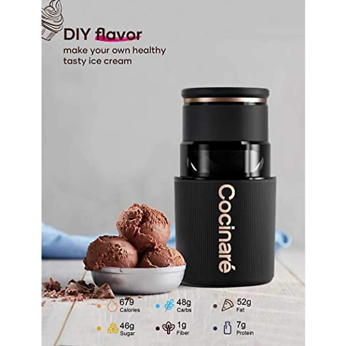 Cocinare KRUSH Ice Cream Maker, Wireless & Portable, Sorbet Gelato Maker, Frozen Yogurt Machine for Homemade & Outdoor, Grey