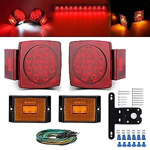 LIMICAR Trailer Light Kit, Trailer Lights LED Kit with Amber Trailer Marker Lights Trailer Wire License Plate Bracket, Trailer Wiring Harness Kit for Truck Boat Trailer RV Marine Under 80"