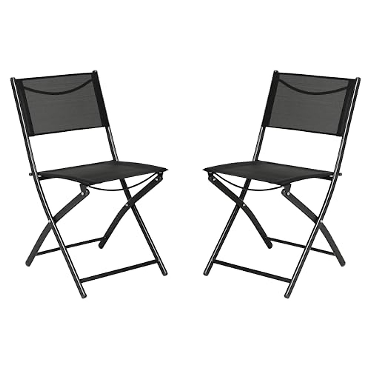 Flash Furniture Brazos Commercial Indoor-Outdoor Folding Chairs, Flex Comfort Backs/Seats, Metal Frames, Portable Lightweight Foldable Design, Set of 2, Black/Black