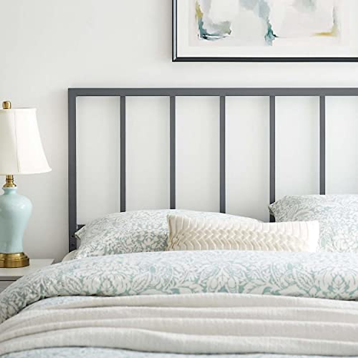 Modway Tatum Modern Farmhouse Metal Queen Headboard in Gray
