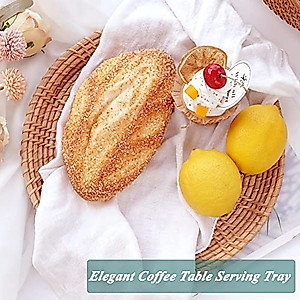 11inch Round Decor Rattan Centerpiece Tray for Candle Vase Holder Keys Remote Tray for Entryway Table Bread Serving Tray for Coffee Table Home Decor