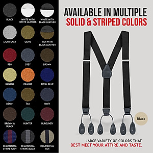 HOLD'EM Tuxedo Suspenders for Men Black Genuine Leather Button End 1.25 Inches Mens Braces Suspenders- Black (Regular 46" Long)