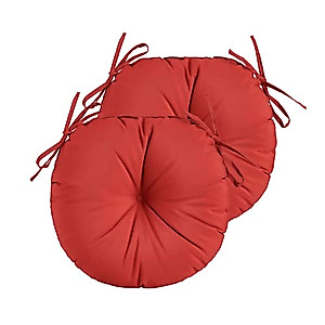 YOOZEKU Outdoor Round Bistro Chair Cushions,15 inch Round Seat Cushions with Ties for Outdoor Patio Chairs,Set of 2,Red