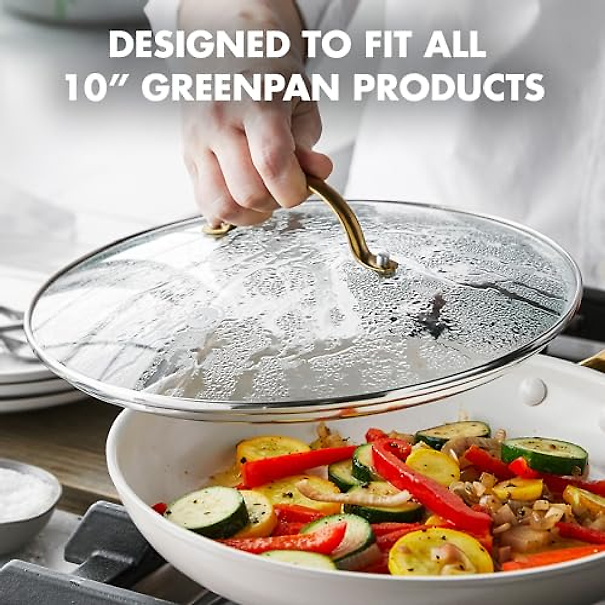 GreenPan Reserve 10" Tempered Glass Lid for Pots and Pans Cookware, Gold-Tone Handle with Matte Finish, Dishwasher and Oven Safe