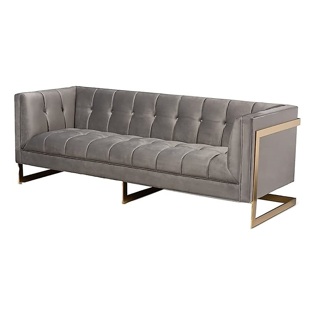 Pemberly Row 17.3" Modern Velvet Fabric Upholstered Sofa in Gray/Gold