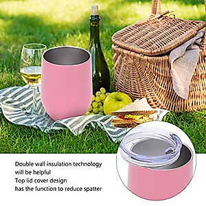 Rayrit 12oz 304 Stainless Steel Vacuum Insulated Cups, Eggshell Cup U Shape Tumbler Cups with Lid, Double Layer Insulation Wine Cup Big Belly Cup for Home Outdoors Drinks Coffee Wine Cocktails (Pink)