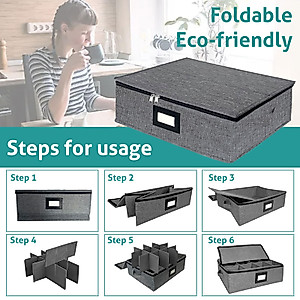 VERONLY Quilted Cup and Mug Storage Box, China Storage Containers with Zipper Lid and Handles, Holds 12 Coffee Mugs and Tea Cups, Hard Shell and Stackable for Dinnerware Storage, Transport (Dark Grey)