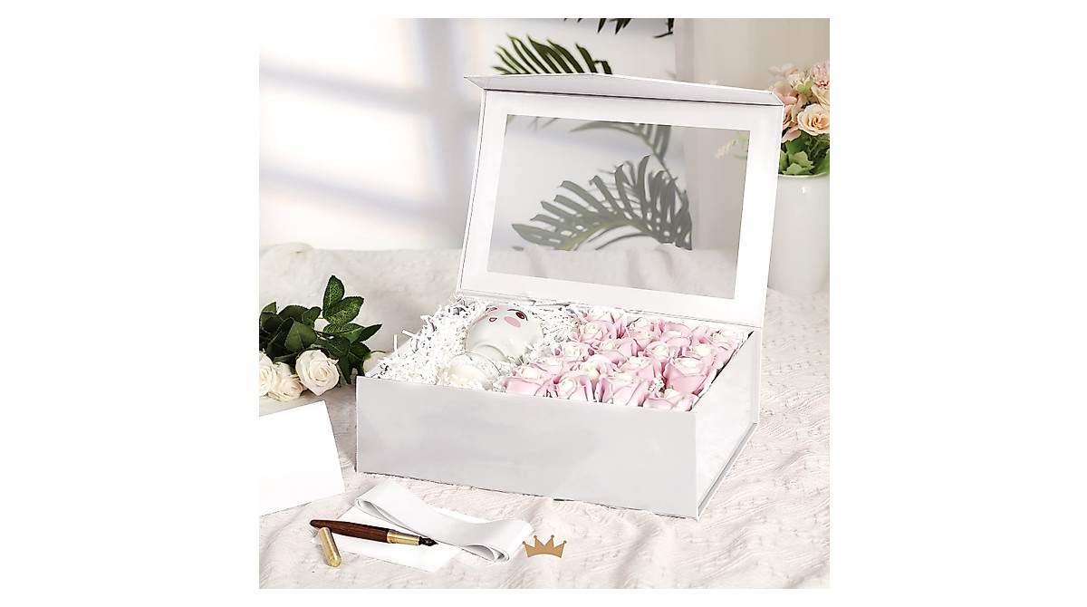 PACKQUEEN Large White Gift Boxes with Windows - Elegant Packaging