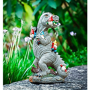 Himaweek Garden Statue Outdoor Decoration, Dinosaur Eating Gnomes Figurines, Indoor Outdoor Décor Garden Art for Patio Lawn Yard, 13.5” x 7.6” Housewarming Garden Gift