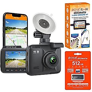 ROVE R2-4K Dash Cam | Hardwire Kit | 512GB Micro SD Card