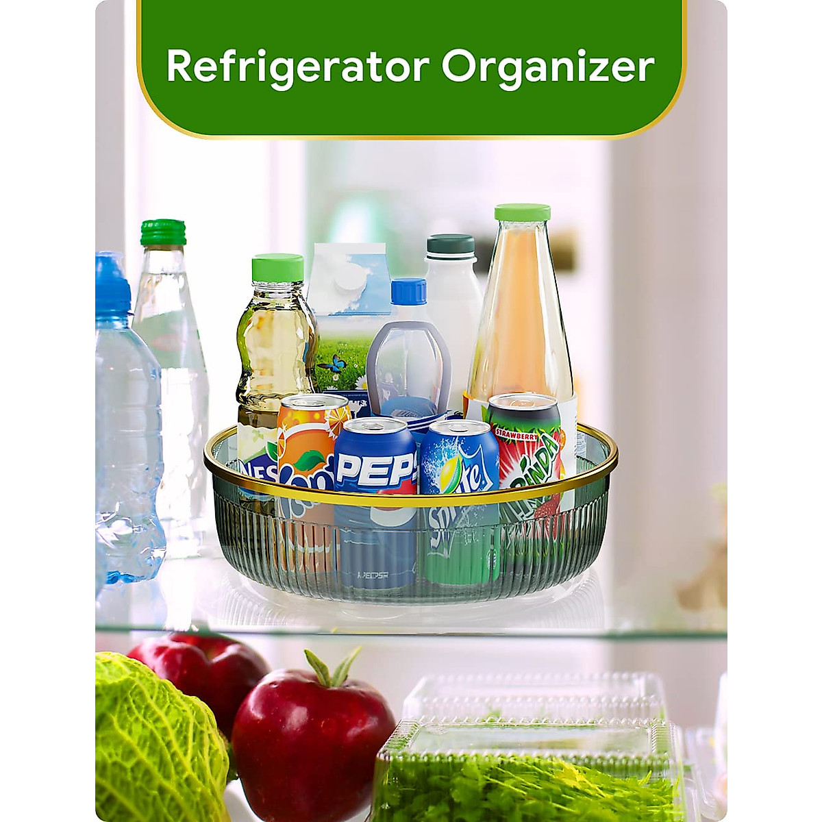 11.8 Inch Lazy Susan Organizer for Cabinet with 7 Removable Bins, 360° Turnable Clear Spice Rack Organizer for Cabinet, Decorative Trays for Pantry, Cupboard, Makeup, Kitchen, Bathroom - Dark Green