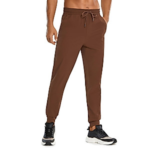 CRZ YOGA Athletic Joggers for Men 29" Lightweight Water Resistant Outdoor Workout Pants with Zip Pockets Dark Brown Large