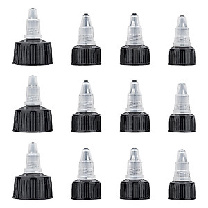 BENECREAT 48PCS 4 Sizes Natural Twist Bottle Cap Black Squeeze Bottle Replacement Caps for Glue Dispensing Bottles, Crafts Repair and Art
