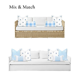 Hofdeco Premium Coastal Patio Indoor Outdoor Throw Pillow Cover Only, 20”x20” Water Repellent for Backyard, Couch, Baby Blue Green Embroidered Tulips Floral with Piping