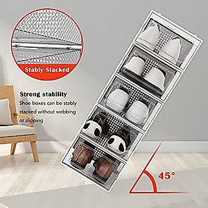 Stackable Shoe Storage Boxes, WAYTRIM 12 Pack Shoe Organizer for Closet Shoe Boxes Clear Plastic Stackable Shoe Bins Space Saving Sneaker Storage Boxes Drop Front Shoe Container Bins Fit to Size 10 - Clear White