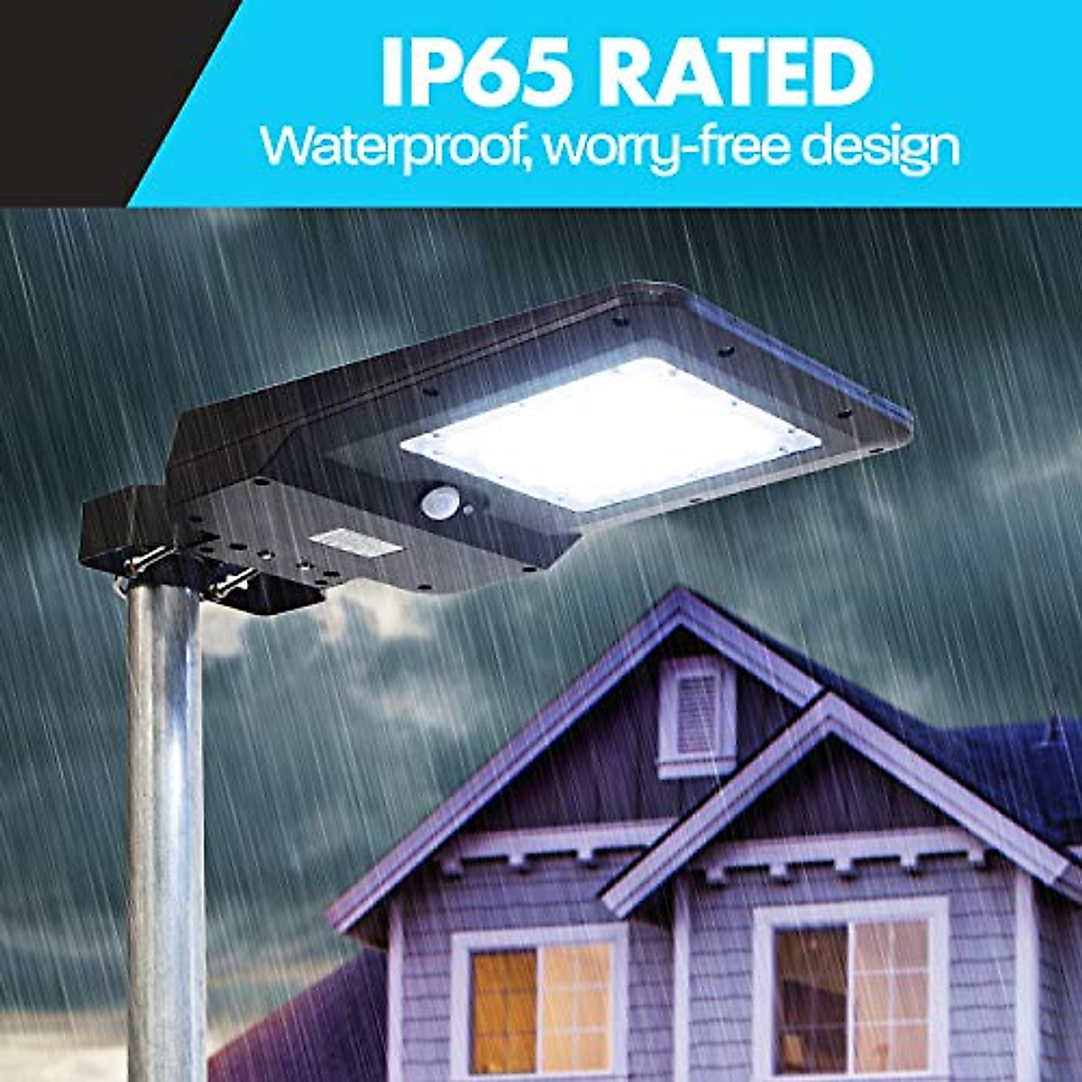 Wagan EL8586 1600 Lumen Integrated Solar Street Lamp Security Flood Light Motion Sensor Waterproof Weatherproof Dusk to Dawn Solar LED Light Lamp for Outdoor Garden Yard Path Parking Lot
