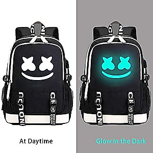 PIESWEETY Smile Luminous Backpack with USB Charging Port & Bracelet, School Laptop Backpack DJ Music Student Daypack Travel Bag Rucksack, Black, Large