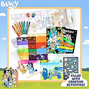 Bluey Ultimate Activity Backpack, Create Your Own Suncatchers & Reveal Surprise Scenes, Perfect for Travel, Road Trip Toy, or Toddler Gift Bluey Birthday Party, Great Activity Set for Kids 3, 4, 5, 6