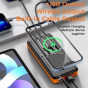 Outdoor Solar Portable Power Bank with Wireless Charging, Built-in Charging Cables, 10000mAh Battery, IP65 Waterproof, Dustproof, Digital Power Indicator, LED Flashlight, High Conversion Efficiency