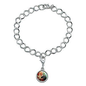 GRAPHICS & MORE Christmas Holiday Santa and Black Lab Labrador Dog Silver Plated Bracelet with Antiqued Charm