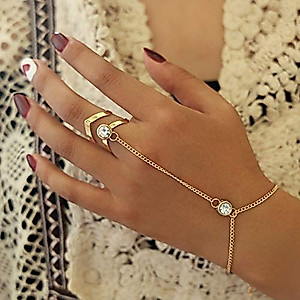 INENIMARTJ Gold Hand Chain Bracelet for Women Ring Bracelet Hand Chain Butterfly Crystal Finger Chain Bracelet Rhinestone Hand Chain Ring Bracelets Boho Slave Bracelet Hand Jewelry (A)